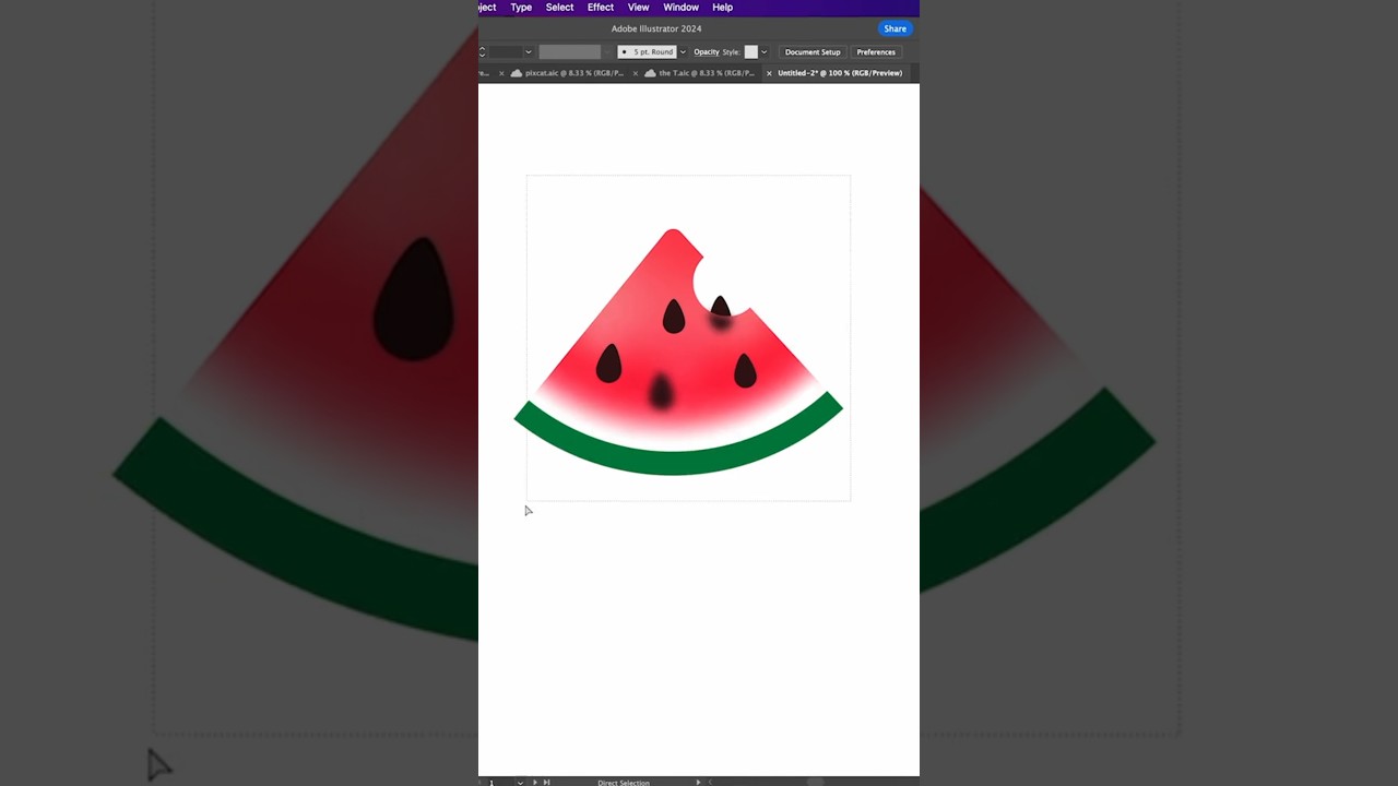How to create a Slice of Watermelon 🍉 in Adobe illustrator 2024