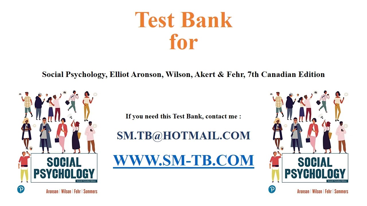 Test Bank for Social Psychology, Elliot Aronson, Wilson, Akert & Fehr, 7th Canadian Edition