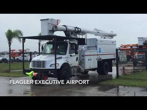 Electrical and tree crews staging at Flagler Executive Airport