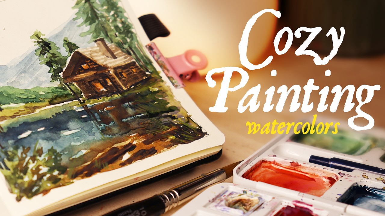 Calm & Cozy Watercolor Painting | Lakeside Cottage