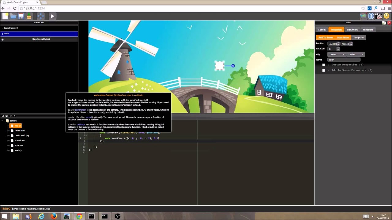 Making HTML5 game with WADE - Camera