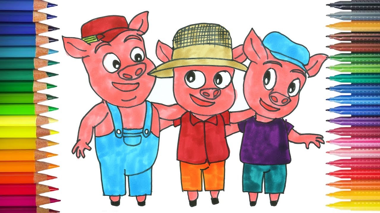 Los Tres Cerditos y el lobo feroz dibujar y pintar