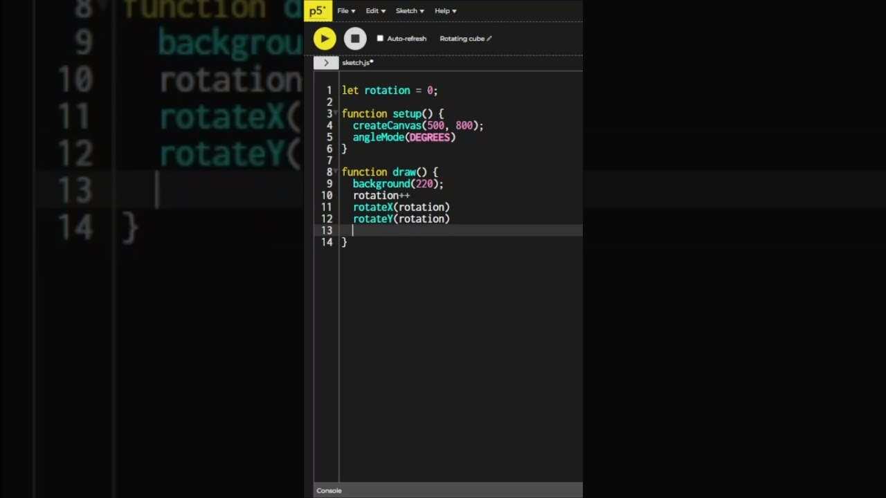 spinning cube p5 js video