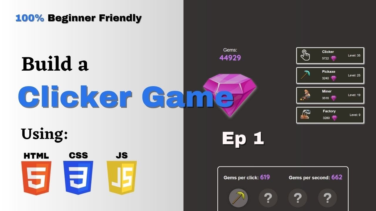 Build an incremental CLICKER game with vanilla HTML, CSS and JS - Project Initialisation