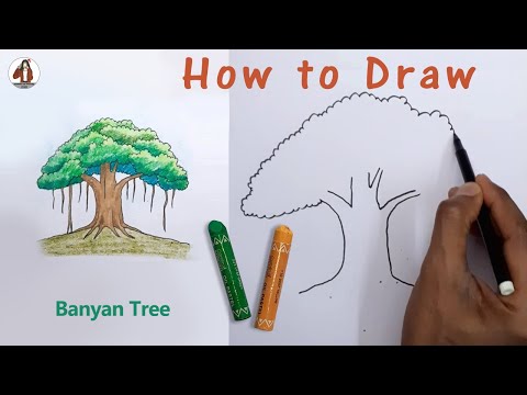 How to Draw Banyan Tree easy | National tree of India in oil pastel color | Step by Step drawing