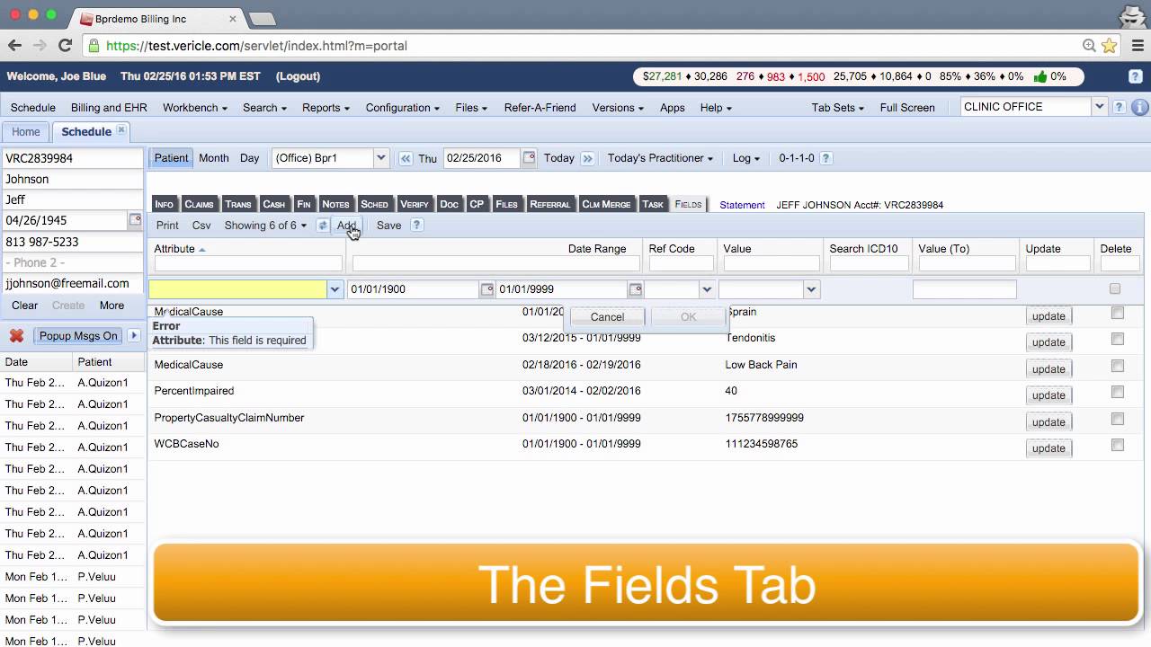 Medical Billing and Practice Management Software | The Fields Tab