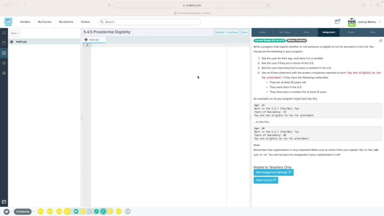 Codehs Python 5.4 Video Tutorial: Logical Operators Part 1