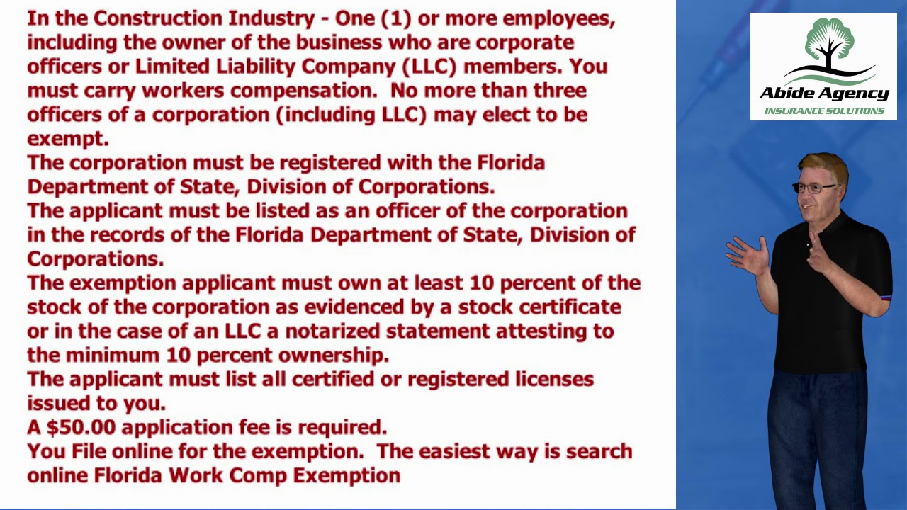 Florida Work Comp Exemption Construction and Non Construction