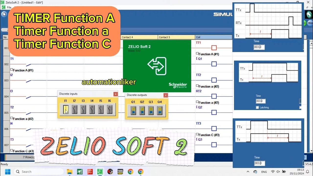 Zelio Soft 2 : Timer Function A, Timer Function a & Timer Function C Zelio Soft2 Schneider Electric 