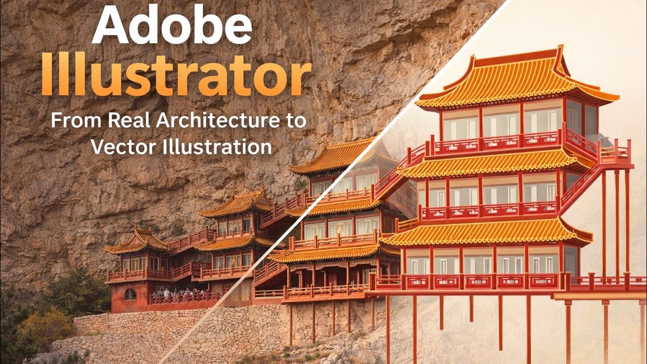 Vector Illustration of Xuankong Temple (Hanging Temple) | Adobe Illustrator | RogenRu