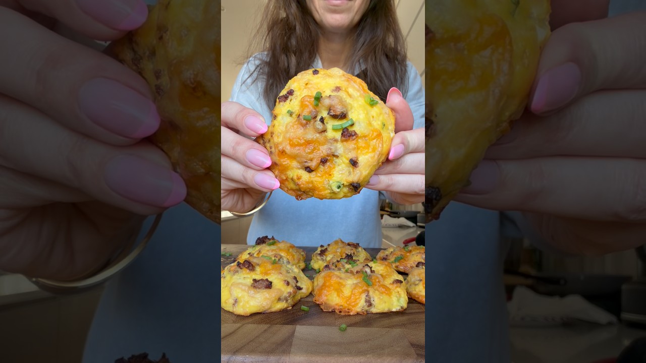 I lose weight eating these Low Carb Sausage Egg + Cheese Biscuits ☀️ #shorts #highprotein
