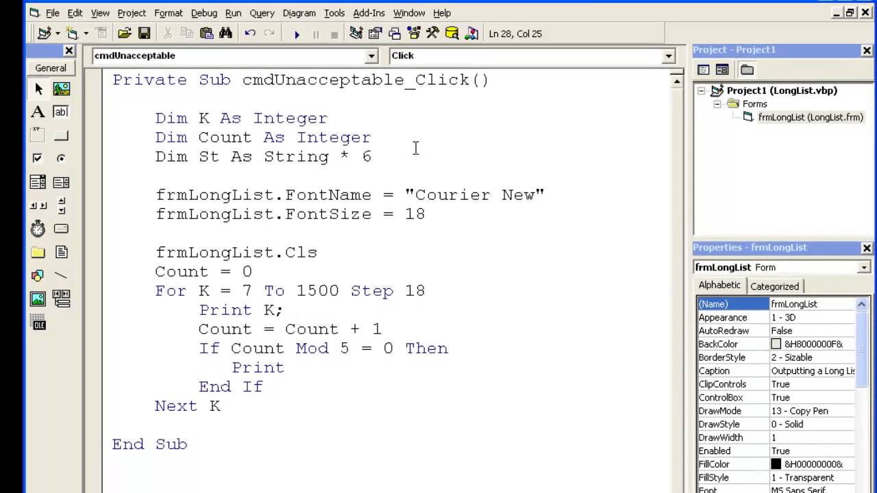 RCI ICS Visual Basic 6 - Lesson 1: Output a Long List of Numbers