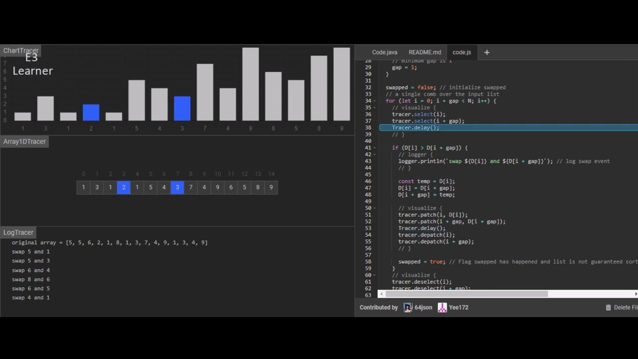 Comb sort algorithm visualization | Data Structure and Algorithm | E3 Learner