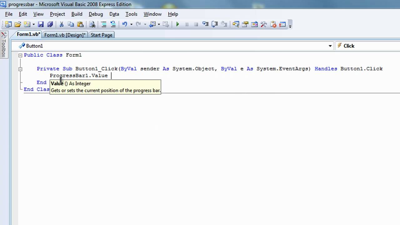 How to: Basic progressbar in visual basic 2008