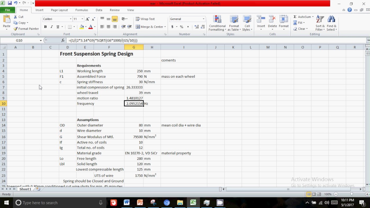 fsae suspension spring design procedure  - Part 2