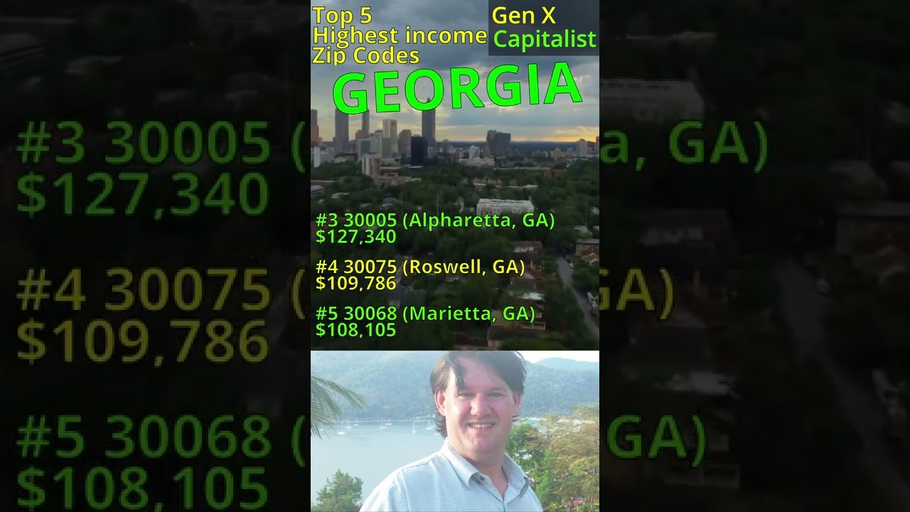 Top 5 GEORGIA Highest Income areas by zip code.