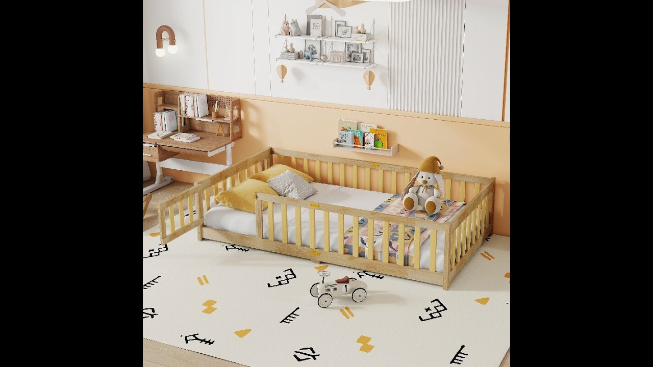 Twin Size Montessori Floor Bed for Kids,Twin Floor Bed Frame with Slats,Solid Wood Twin Bed Frame