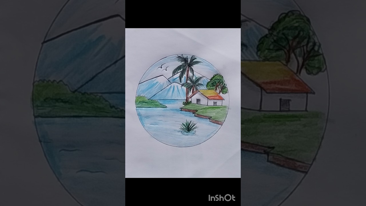 Easy sunset landscape drawing #art #drawing