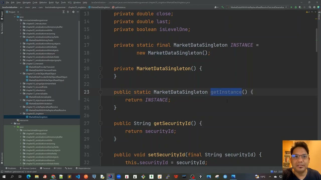 52 - Java Serialization with Singleton pattern and readResolve() - Code Demo 1