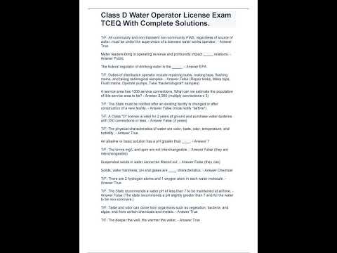Class D Water Operator License Exam TCEQ With Complete Solutions pdf