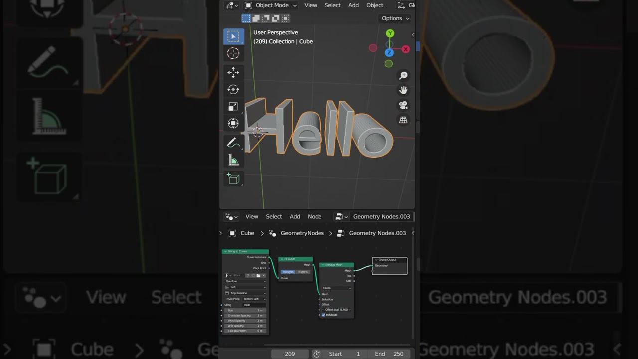 Create 3D Text Animation with Blender Geometry Nodes #blendertutorial  #shorts