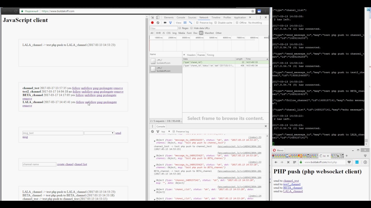 PHP Websocket echo server and JS/PHP client