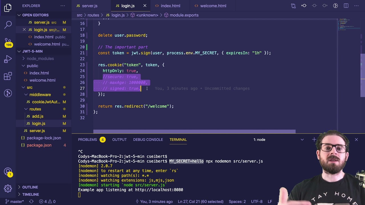 Learn JWT in 10 Minutes with Express, Node, and Cookie Parser