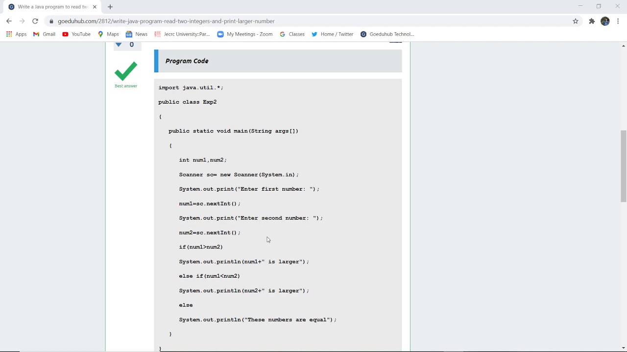 Java Program to Accept two integer from user & return the larger values| Decision Making Statements