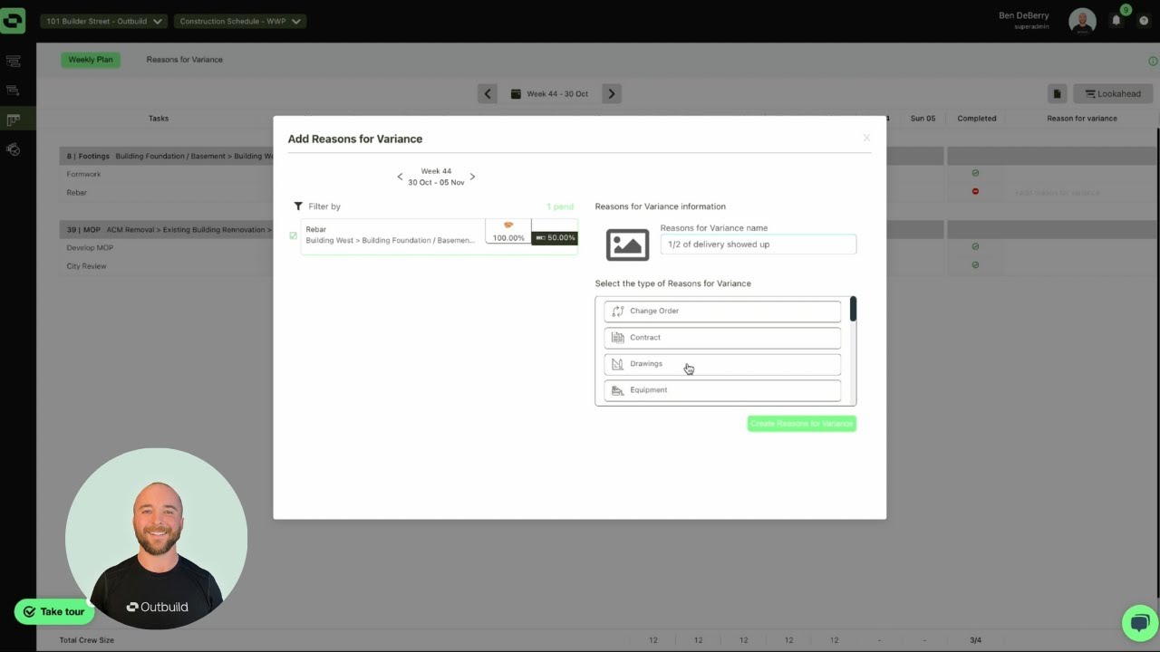How to Commit a Construction Weekly Work Plan in Outbuild