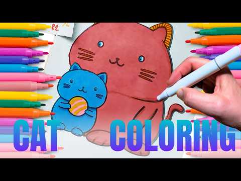 Coloring Adorable Kitten Cats! 🐱 Relaxing Cat Coloring Page Tutorial