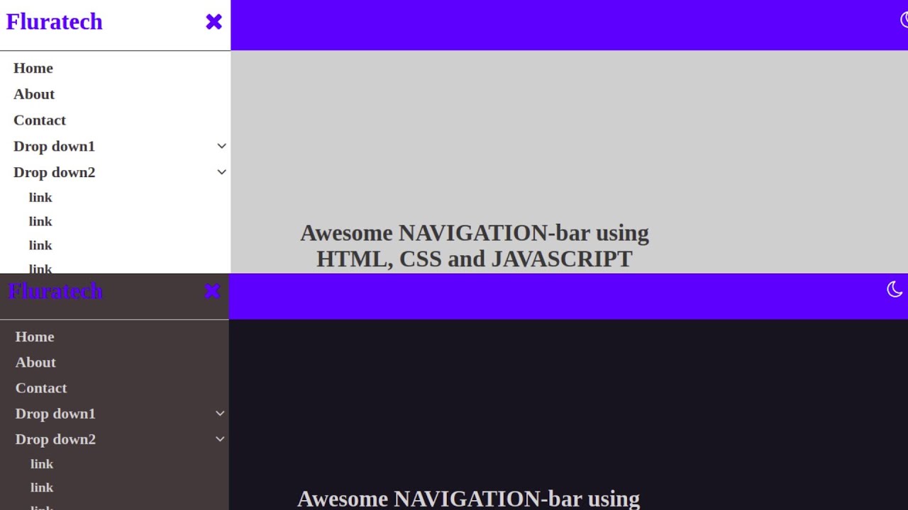 Vertical Navigation-bar with drop-down and dark-mode - HTML CSS and JavaScript | source code