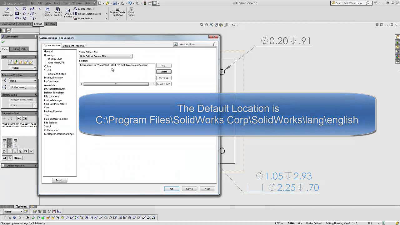 SOLIDWORKS Drawings – Hole Callouts