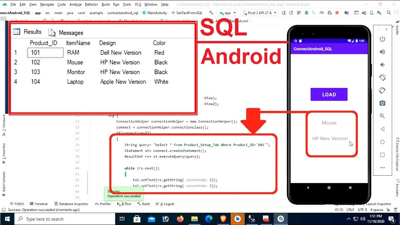 Android Tutorial | How to Connect Android Studio with SQL Server Database | swift learn