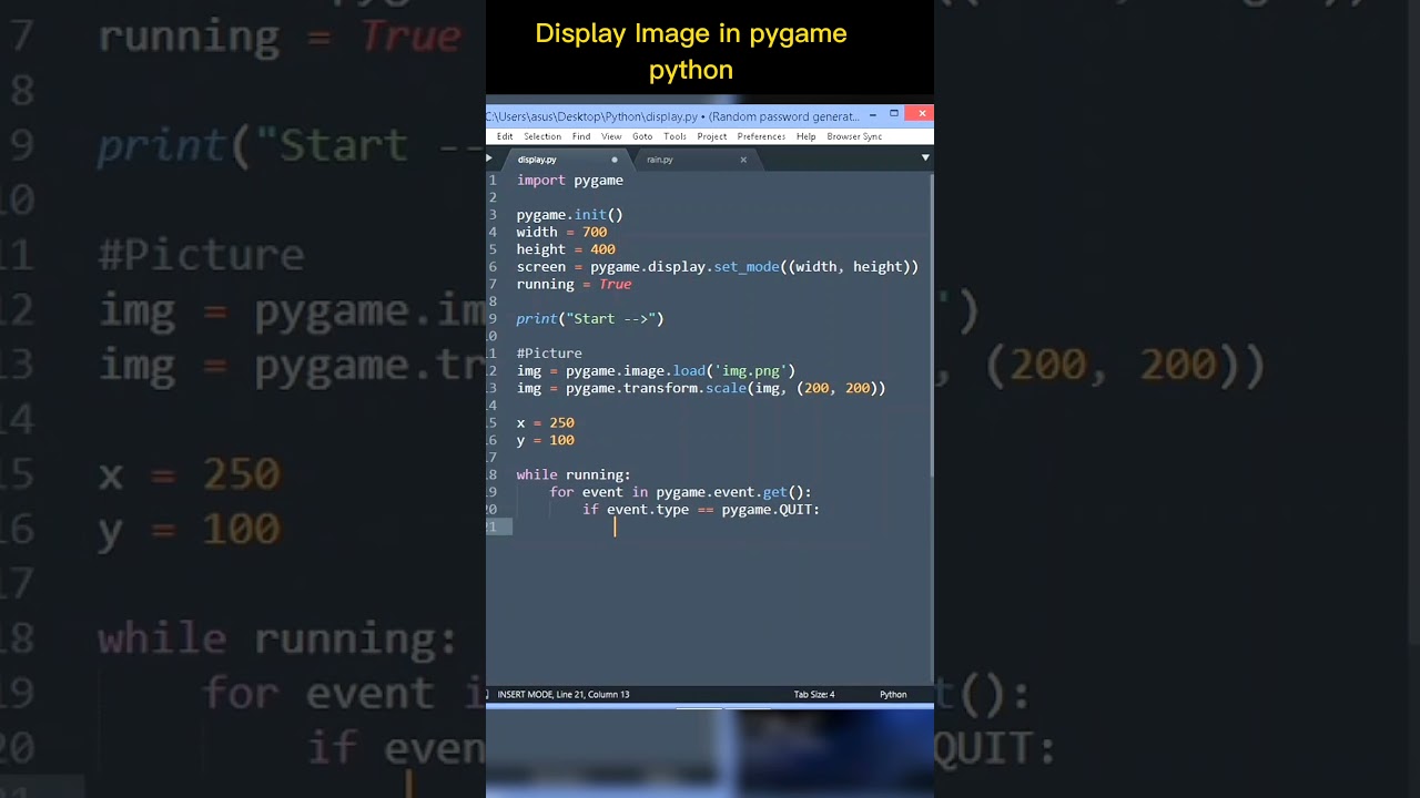 Pygame - Display Image in Pygame python || Pygame python tutorial #python #pygame