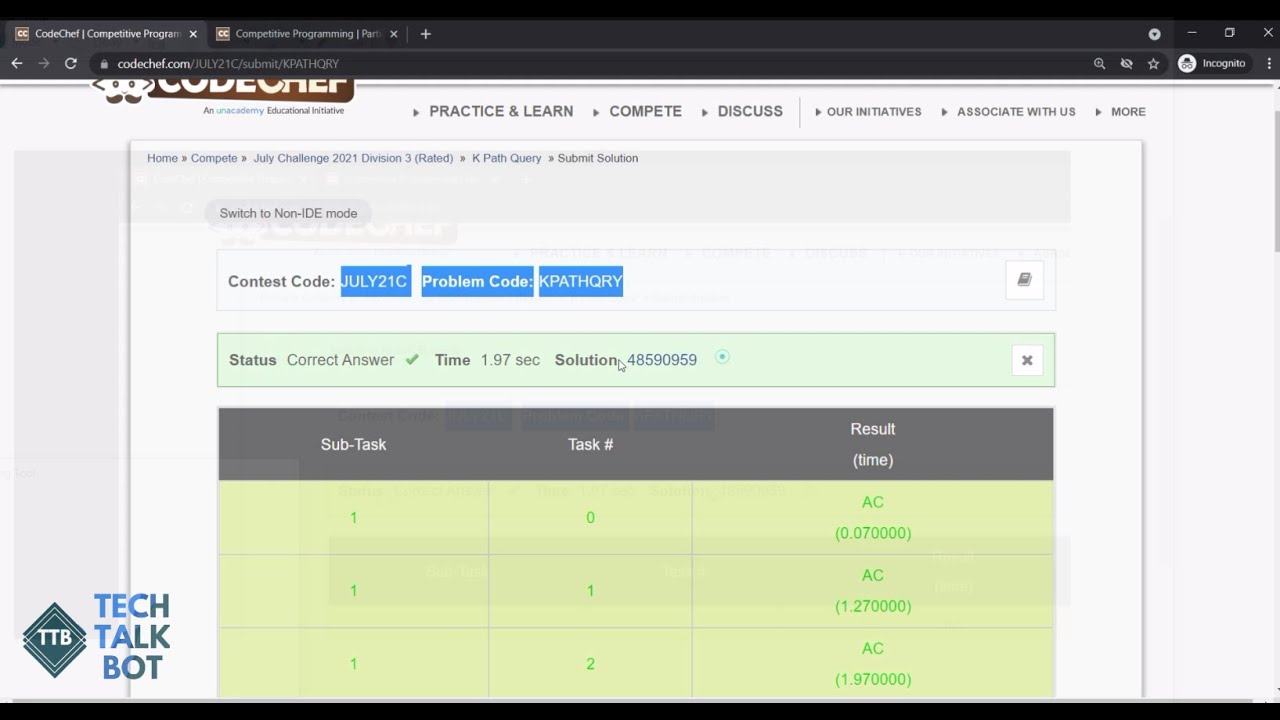 K Path query Codechef solution | Codechef July challenge 2021 solution | KPATHQRY | link in descrip