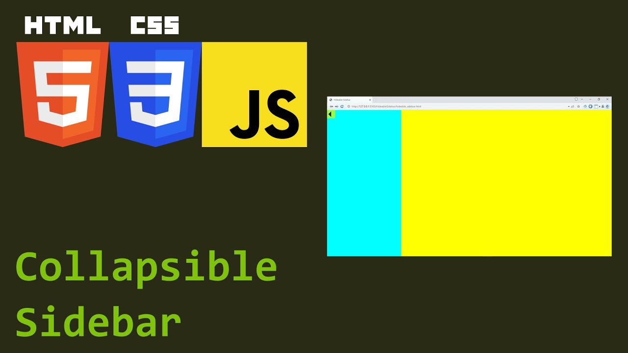 HTML, CSS, & JavaScript Tutorial: Hideable (Collapsible) Sidebar