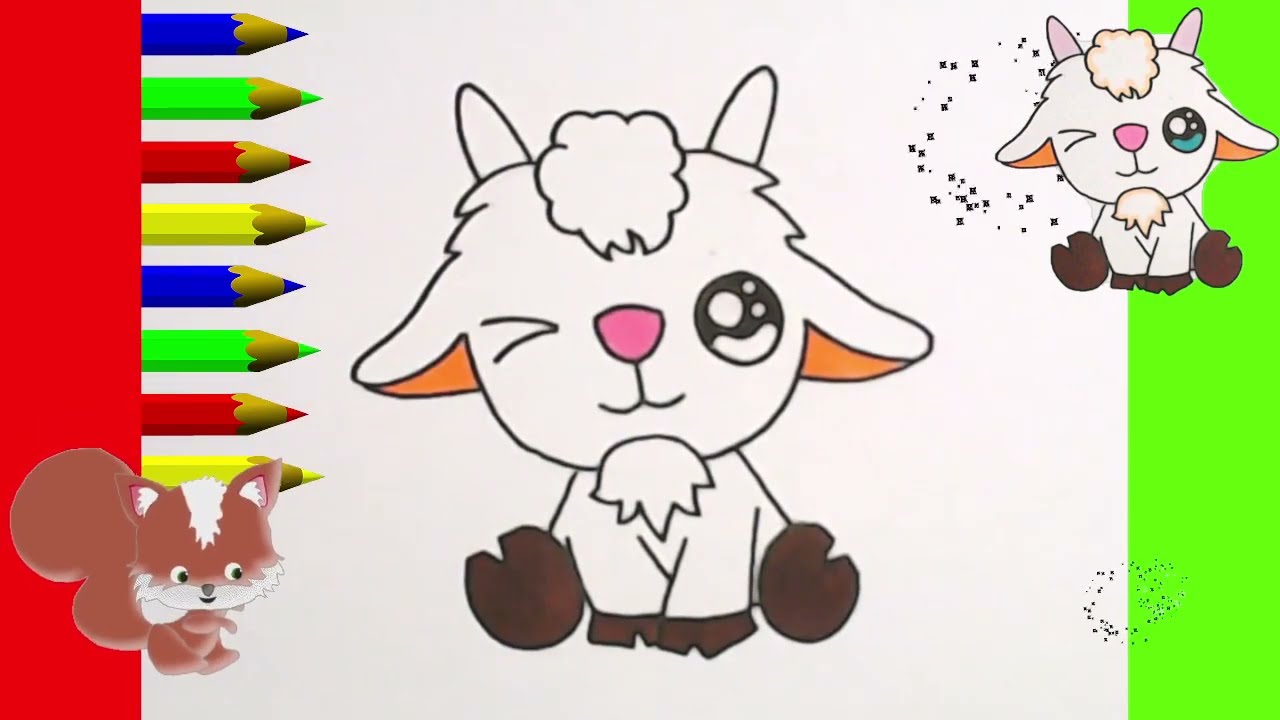 KAWAII COMMENT DESSINER ET COLORIER FACILE Les animaux. chèvre