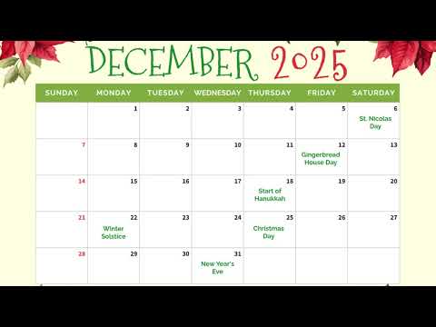 🎄 December 2025 Calendar 🗓️ with Holidays | Festive Planning! 🎉#Educational