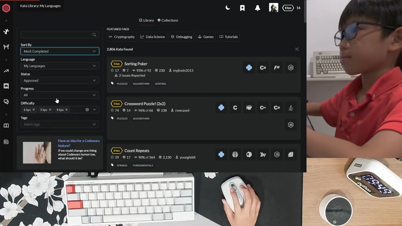 Codewars | Python | HHKB keyboard | 40 min real time | no talking | EP-1