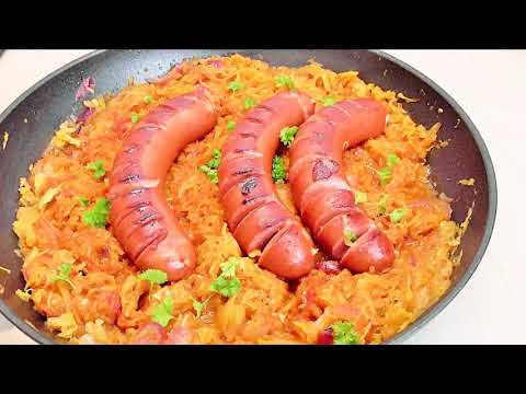 Rinderwurst auf Sauerkraut | Video-Rezepte.info