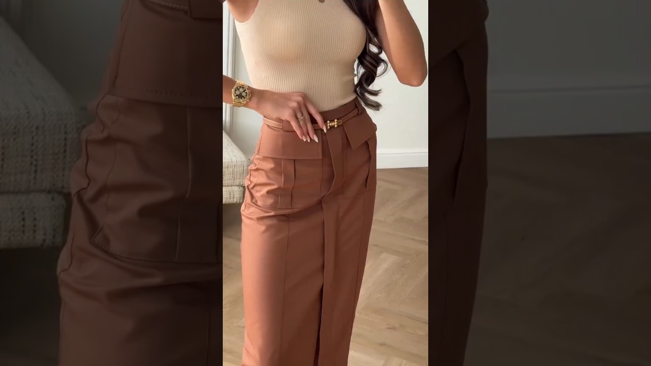 Street Style Ready: Elevate Your Look with a Camel Cargo Midi Skirt #fashiontrends #summerfashion