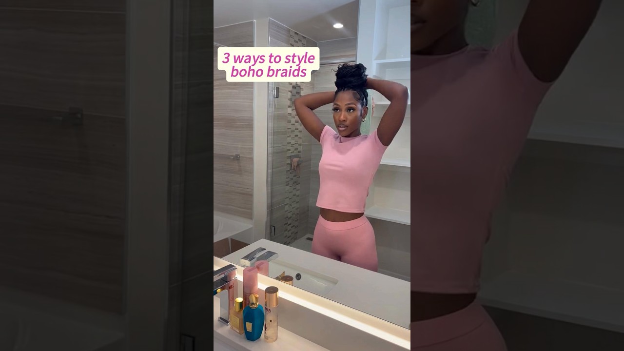 🌟 3 ways to style boho braids! #hairstyle #naturalbohobraids #knotlessbraids #bohohairstyle