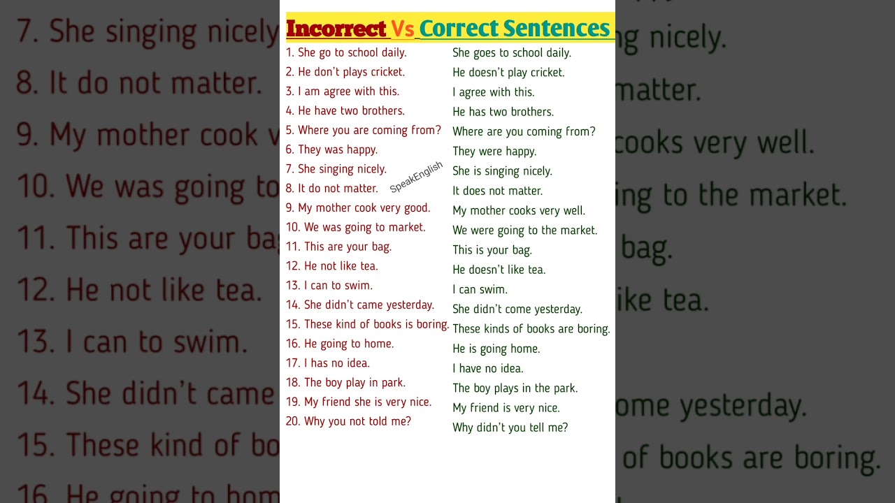 Incorrect Vs Correct Sentences|| #english #gramaticallymistakes #incorrectvscorrect