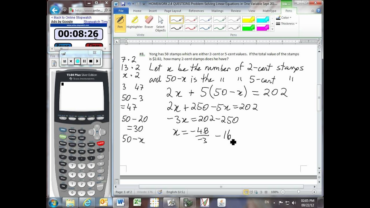 Homework:  Problem-Solving Linear Equations in One Variable