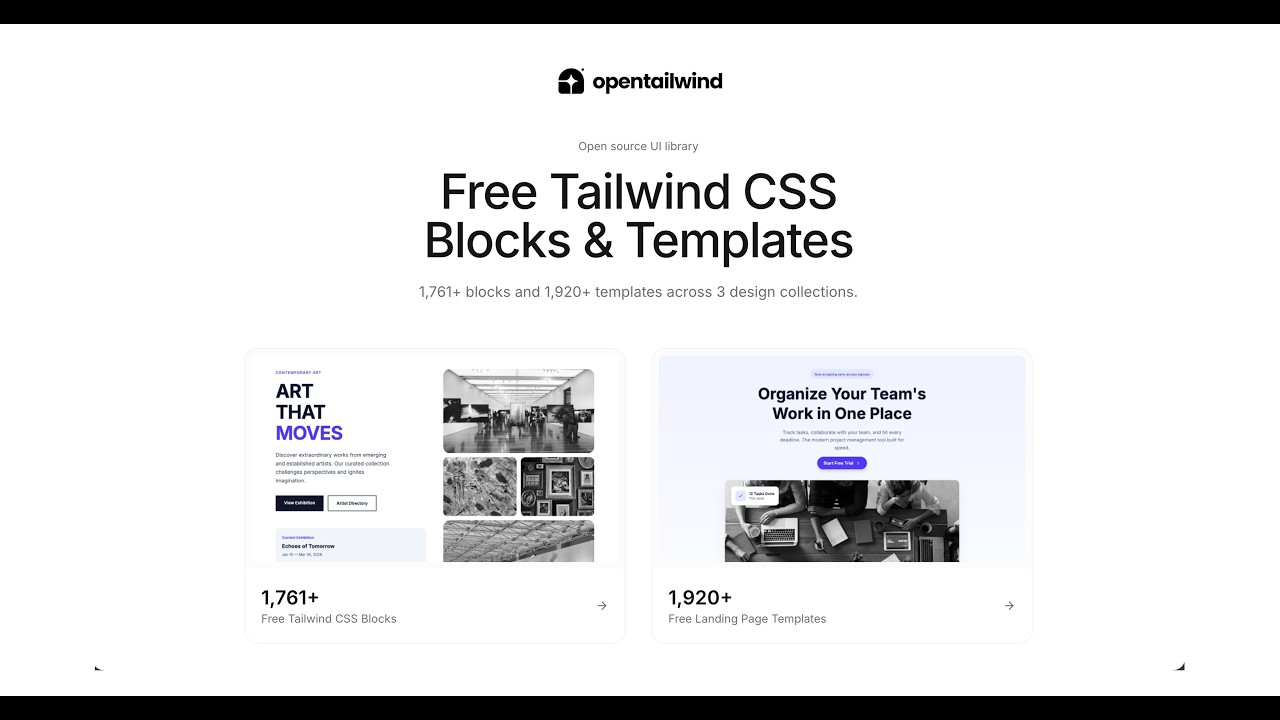 OpenTailwind — 3,500+ Free Tailwind CSS Blocks & Templates (Open Source)
