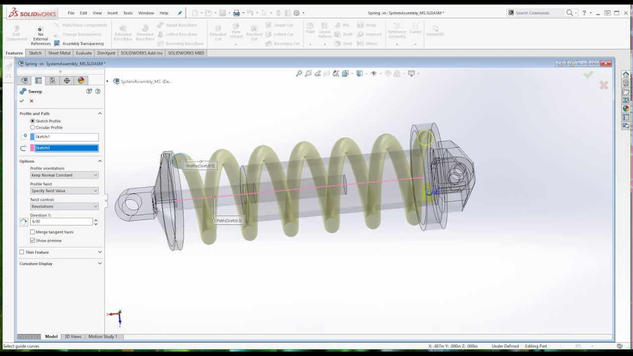 Solidworks: Create Spring and Motion Study