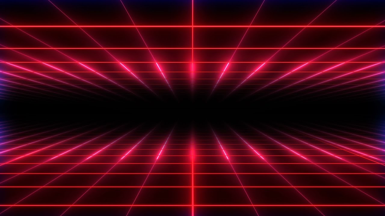 Red Neon Effect Black Screen Background, Neon Grid Light Motion Background, Free Video Background
