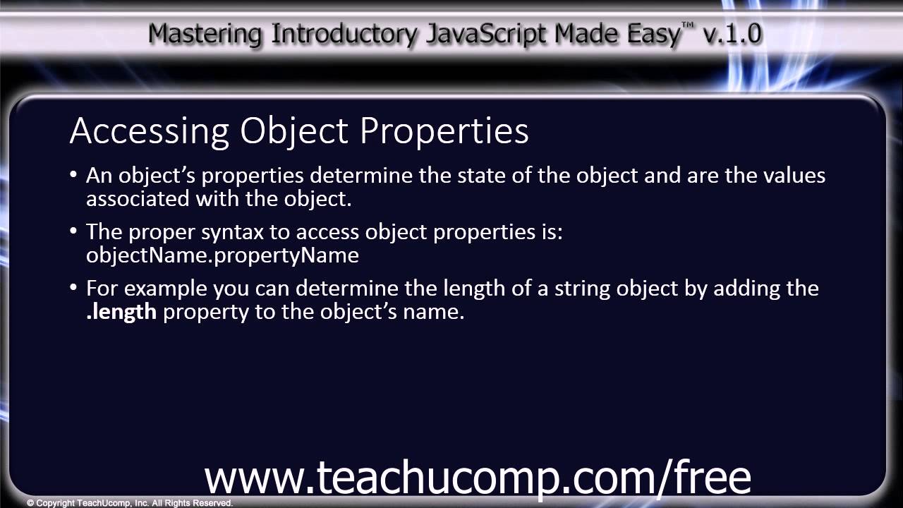 JavaScript Training Tutorial Accessing Object Properties