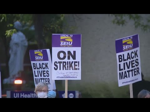 SEIU Local 73 workers join U of I Hospital nurses on picket line