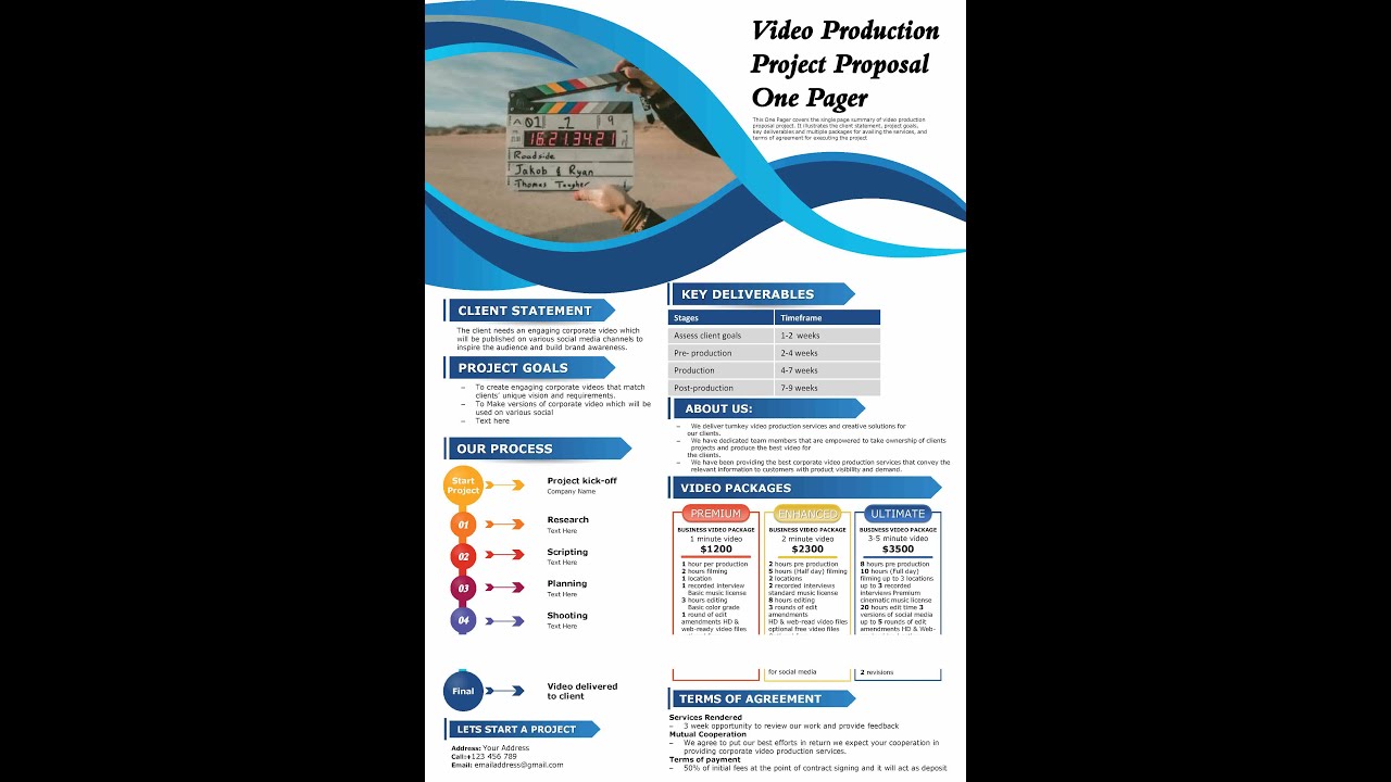 Video Production Project Proposal One Pager Presentation Report Infographic Ppt Pdf Document